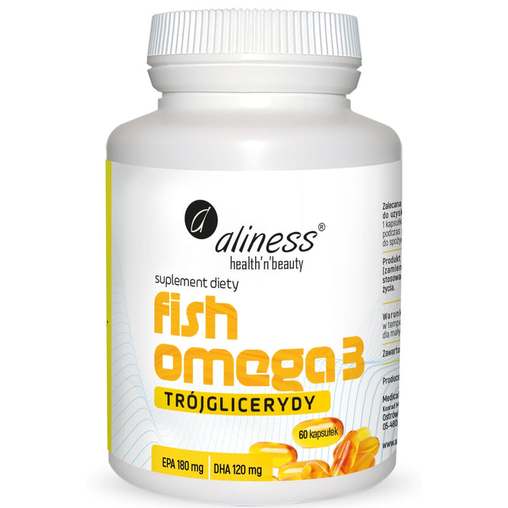 Fish Omega 3 Triglycerides 180 mg EPA, 120mg DHA, 60 capsules – Aliness ...